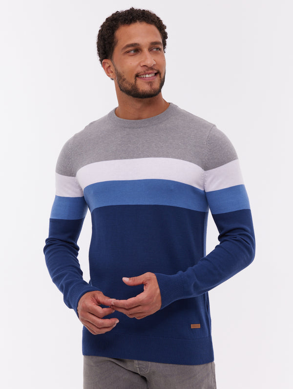 Toone Striped Crew Neck Sweater - Blue - Bench