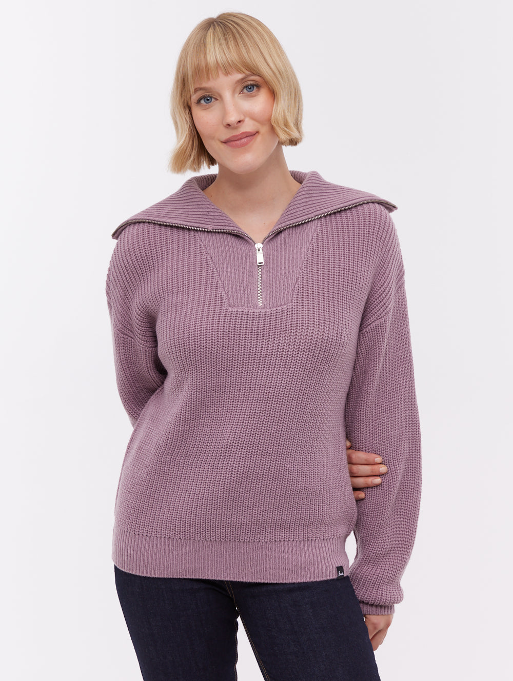 Thurynn Oversize Zippered Funnel Sweater - Purple - Bench